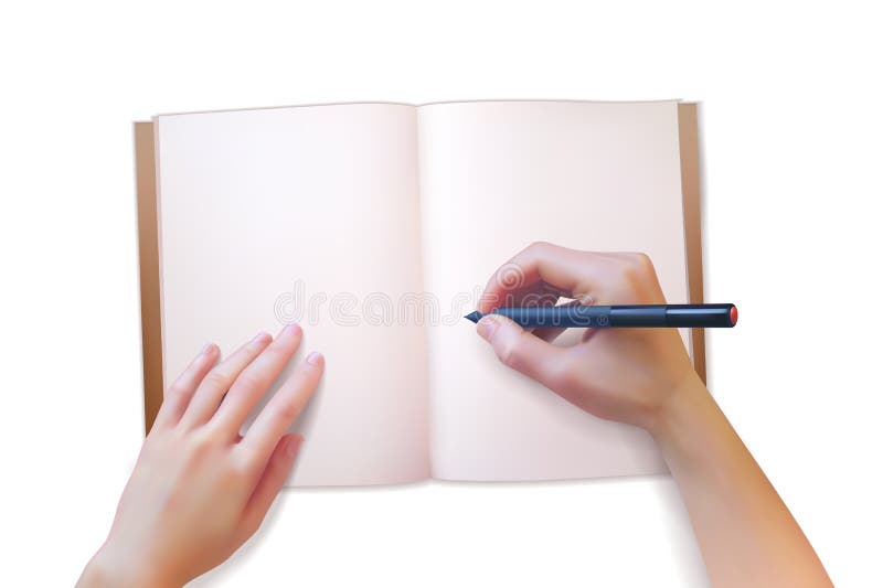 Notepad Hands Illustration. Realistic Hands Write in an Open Notepad ...