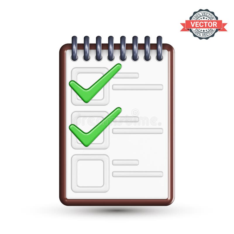 Realistic 3D Notepad Icon with a Pencil. Writing Tasks Concept Stock ...