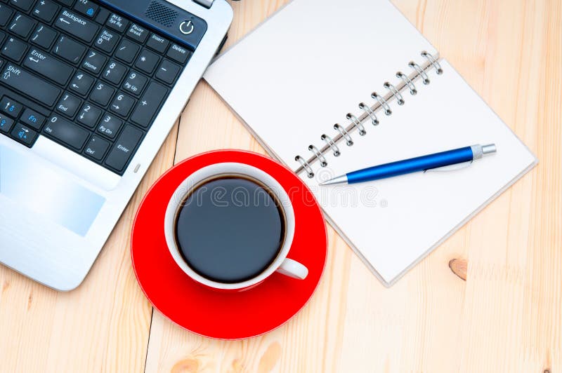 Notepad, Laptop and Coffee Cup Stock Photo - Image of business, paper ...