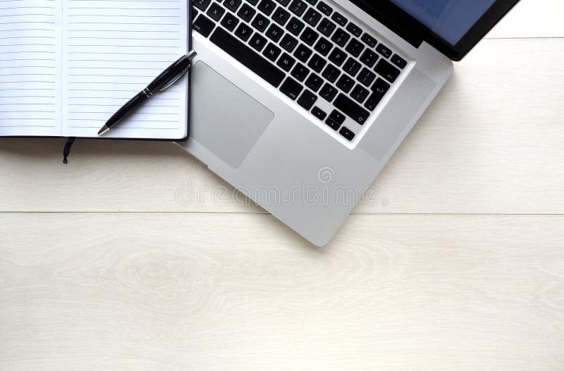 Notepad and Laptop Computer Overhead View Stock Image - Image of ...