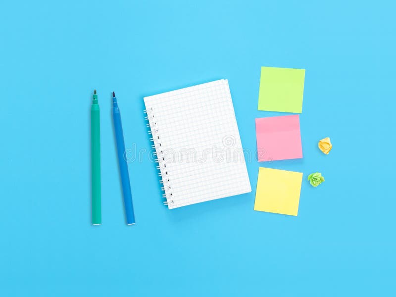 Notepad, Markers and Sticky Notes on the Desk Stock Photo - Image of ...