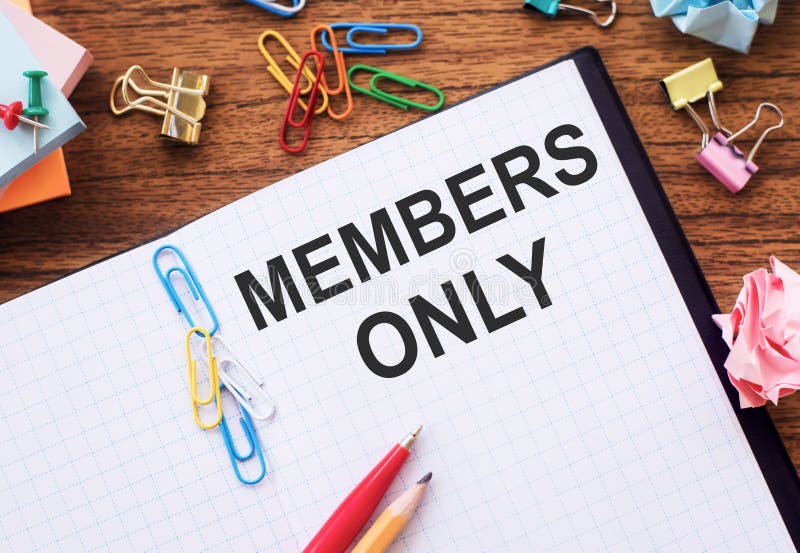 Notepad with MEMBERS only Text on the Table with Sticks, Colored Paper ...