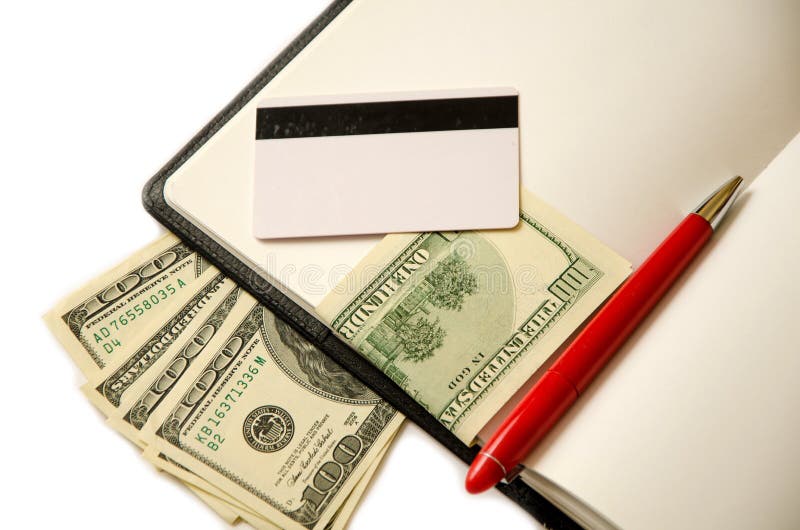 Notepad with Money and Credit Card Stock Photo - Image of currency ...