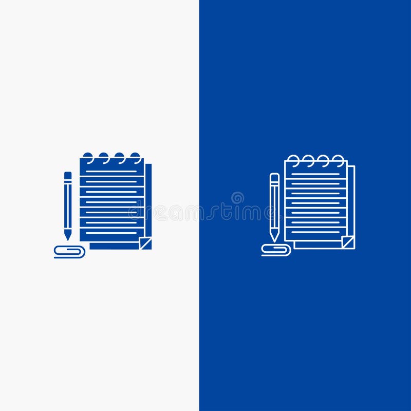 Notepad, Notebook, Pad, Novel Line and Glyph Solid Icon Blue Banner ...