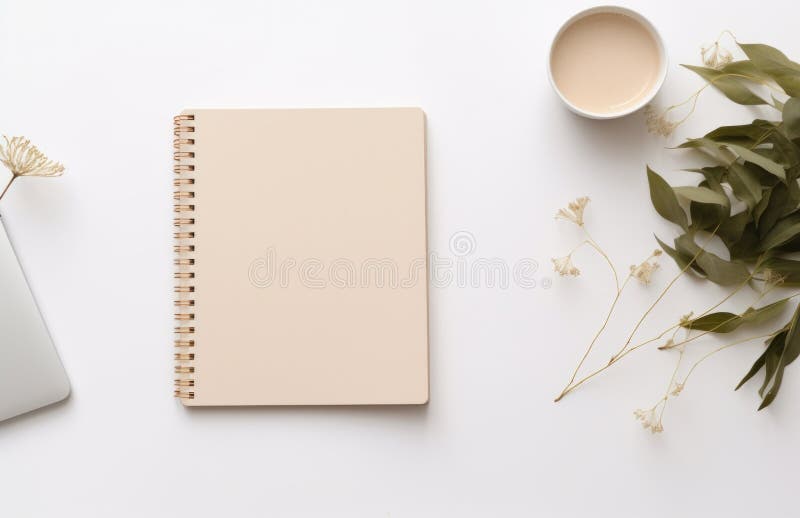 A Notepad, Notebooks and a Computer on a Beige Surface Stock ...