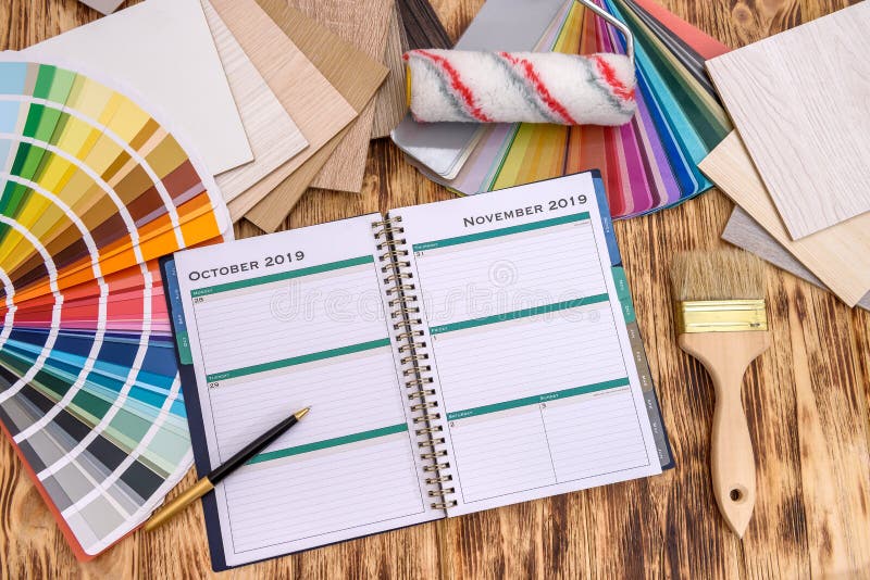 Notepad with Painting Tools and Wooden Sampler Stock Image - Image of ...