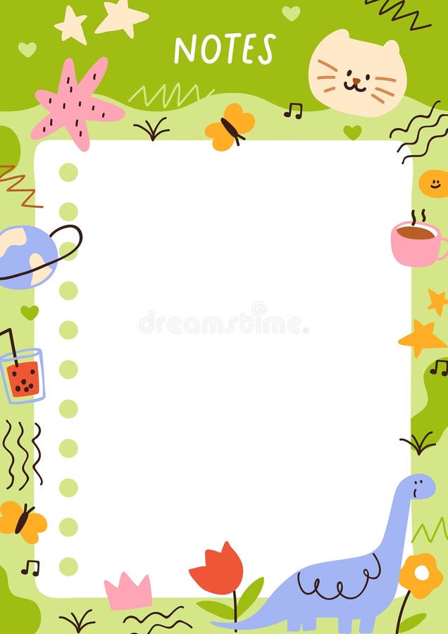 Notepad Paper, Note Book Page Design. Cute Diary with Doodle Animals ...