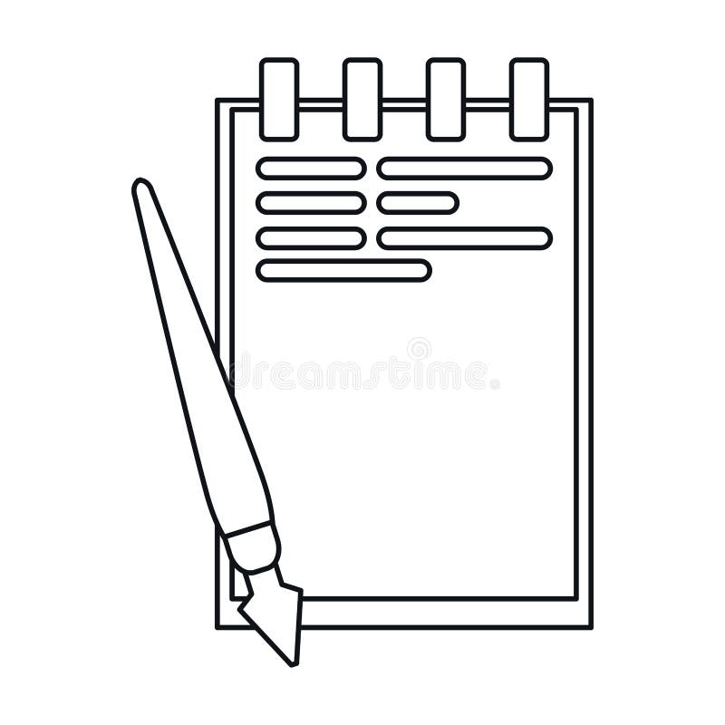 Notepad Paper Pen Writing Office Outline Stock Vector - Illustration of ...
