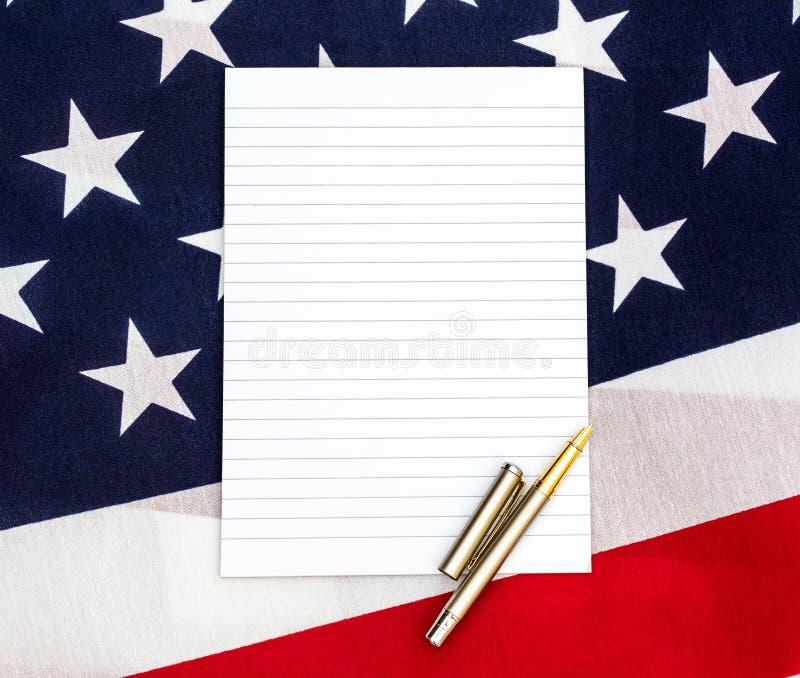 Notepad with Pen on the American Flag. Top View Stock Photo - Image of ...