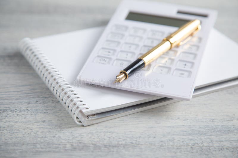 Notepad, Pen, Calculator on the Table Stock Illustration - Illustration ...