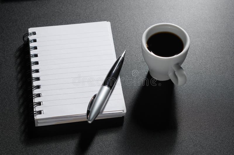 Notepad, Pen and Coffee stock image. Image of espresso - 176515553