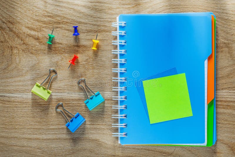 Notepad Pen Drawing Pins Paper Clips on Wooden Board Stock Image ...