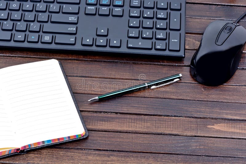 Notepad with Pen and Keyboard Computer on Table Stock Photo - Image of ...