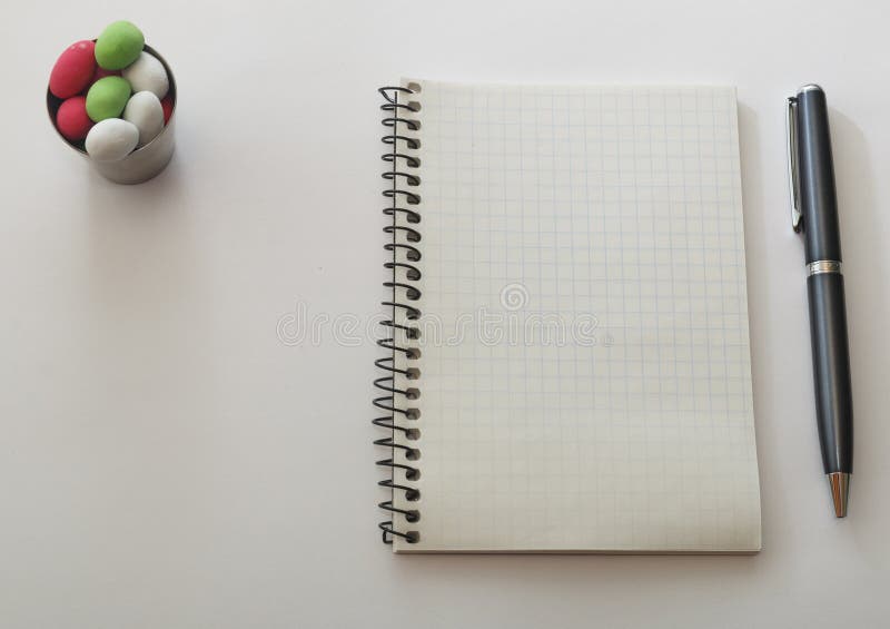 Notepad Pen and Metal Wine Glasses on a Table Stock Image - Image of ...