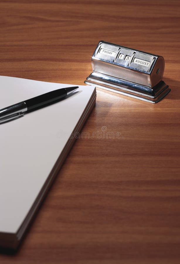 Notepad Pen and Old Fashioned Calendar in Desk Stock Image - Image of ...