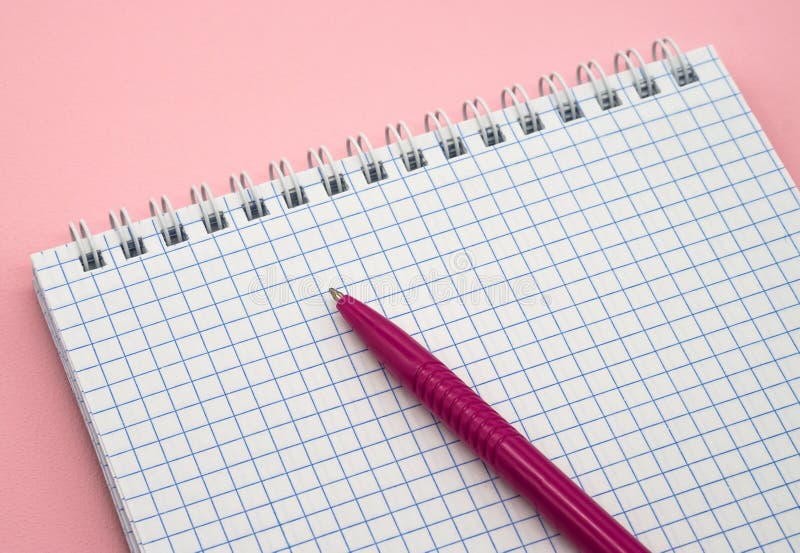 Notepad and Pen on Pink. Pink Pen. a Blank Checkered Sheet of Paper ...