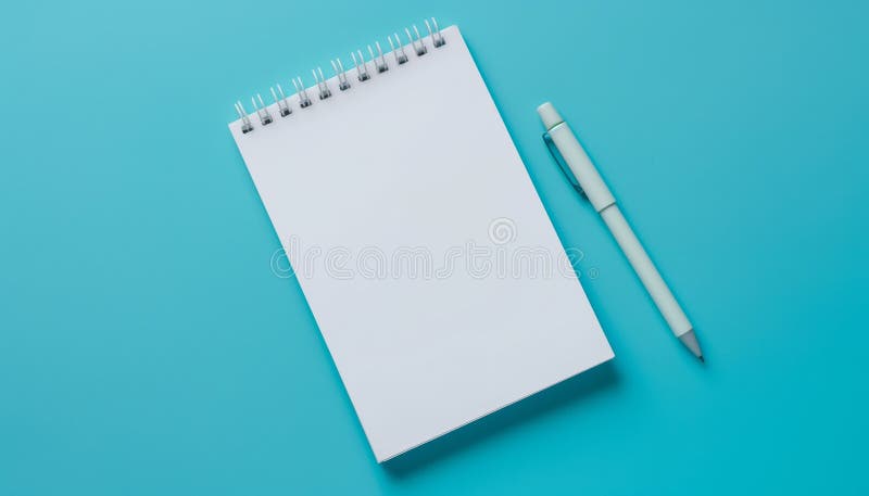 Notepad with Pen on Turquoise Backdrop Stock Image - Image of matching ...