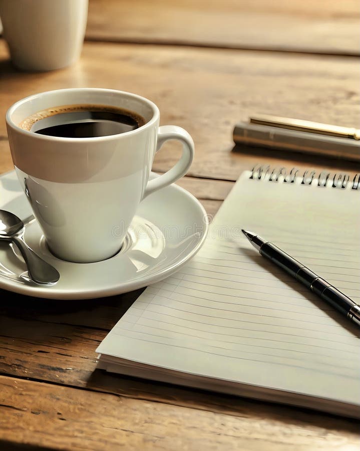 Notepad and Pen Writing while Having a Cup of Coffee in the Morning ...