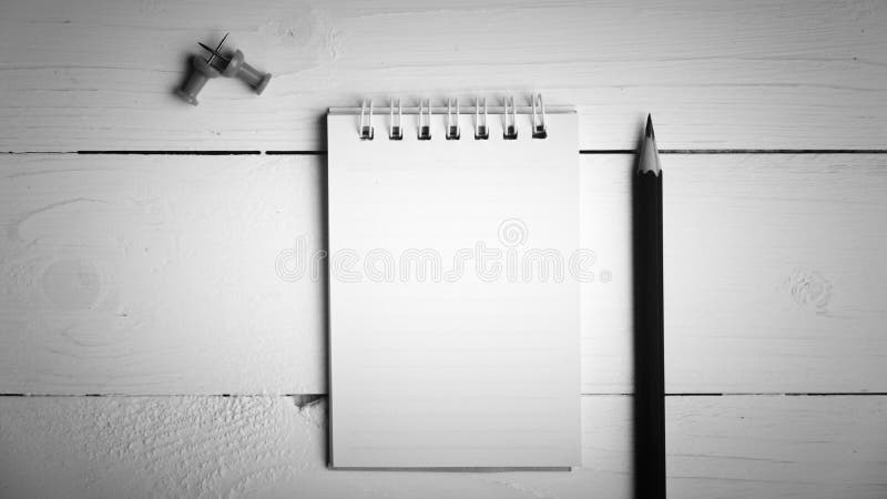 Notepad and Pencil Black and White Color Style Stock Image - Image of ...