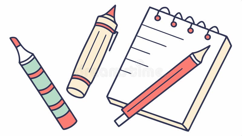 Notepad with Pencil and Crayon Education Tools, Vector Design ...