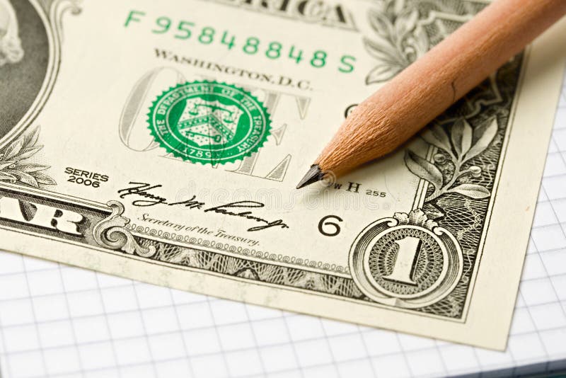 Notepad, pencil, dollar stock photo. Image of bill, note - 16980114