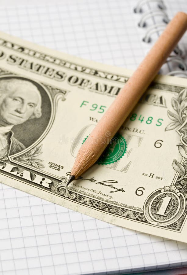 Notepad, pencil, dollar stock image. Image of currency - 16980119