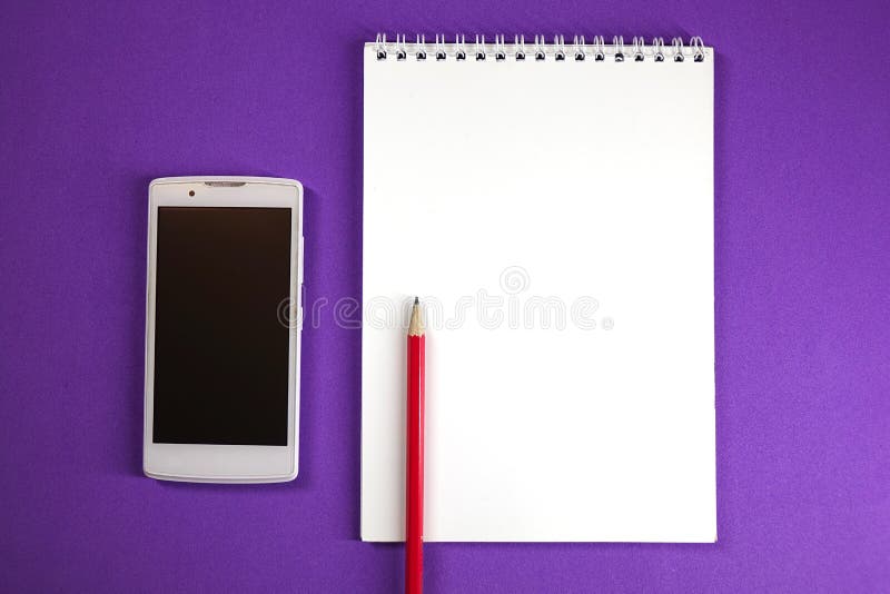 Notepad, Pencil and Phone on Colored Background Top View, School ...