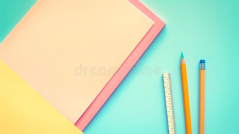 A Notepad, Pencil, and Ruler Rest on a Pastel Blue Background, Creating ...