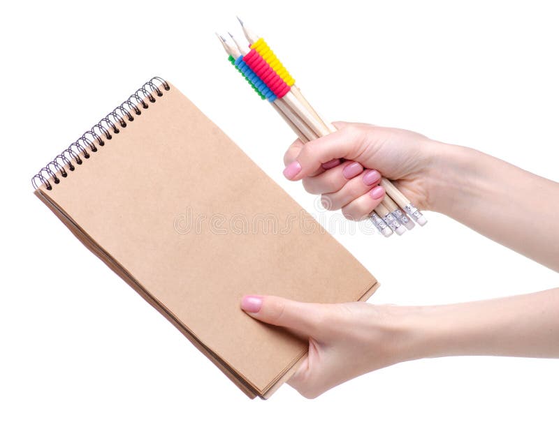 Notepad and Pencils in Hand Stock Photo - Image of book, black: 177000802