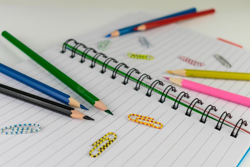 Notepad, Pencils and Paper Clips. Back To School Concept. Stock Image ...