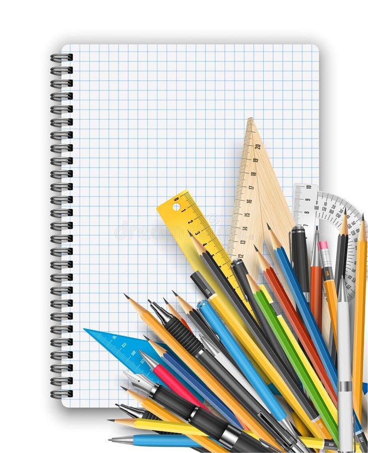 Notepad and pens stock vector. Illustration of square - 75926880