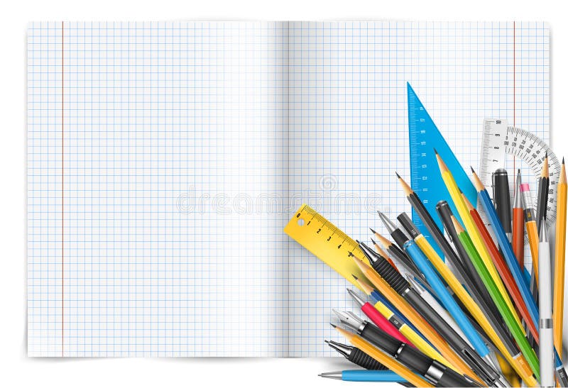 Notepad and pens stock vector. Illustration of high, education - 58086400