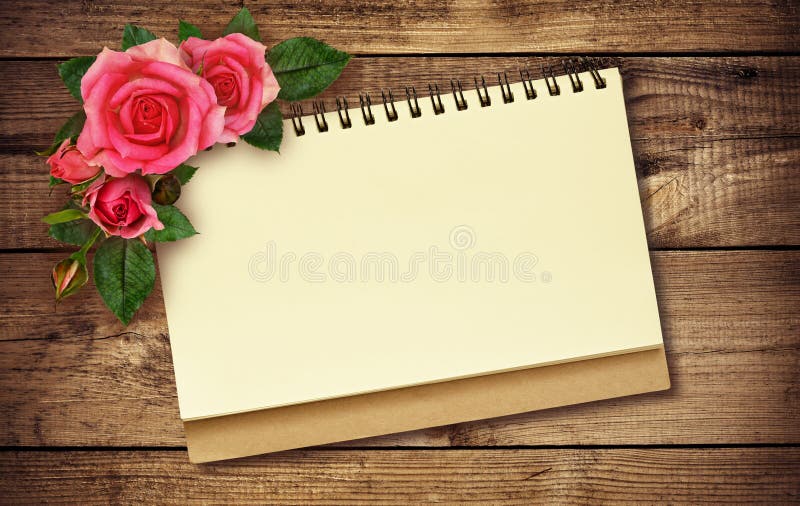 Notebook and rose flowers stock image. Image of beautiful - 39559757