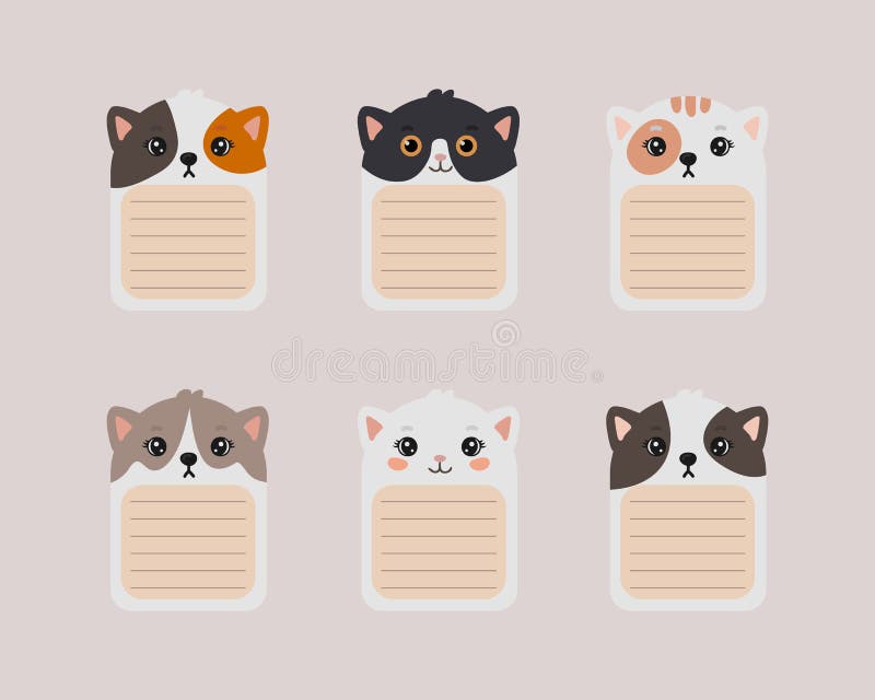 Notepad Sheets with Cute Cats. Cartoon Schedule, Sticky Notes or ...