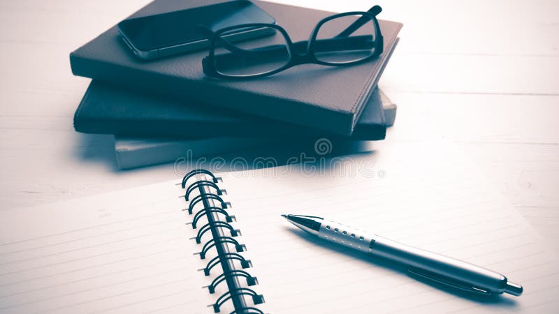 Notepad with Stack of Book Vintage Style Stock Photo - Image of ...