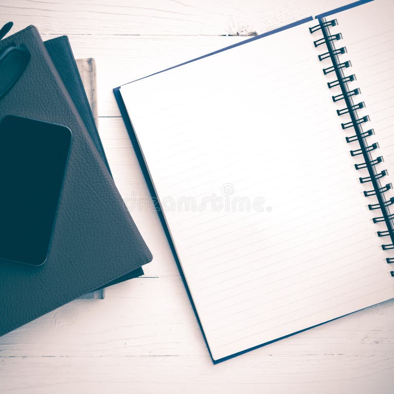 Notepad with Stack of Book Vintage Style Stock Photo - Image of college ...