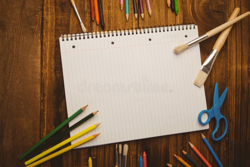 Notepad on student desk stock photo. Image of notebook - 255499410