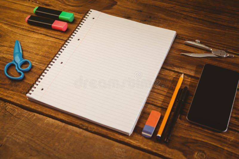 Notepad on student desk stock image. Image of desk, school - 255572925