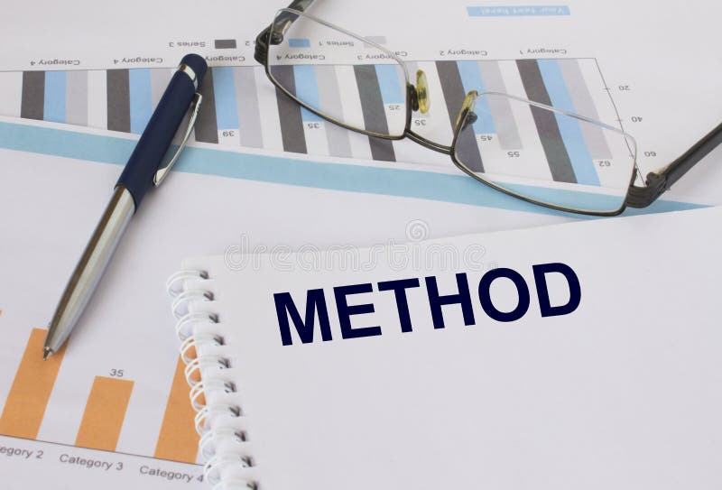 Notepad with Text Method Lies on Financial Charts with Pen and Eyeglass ...