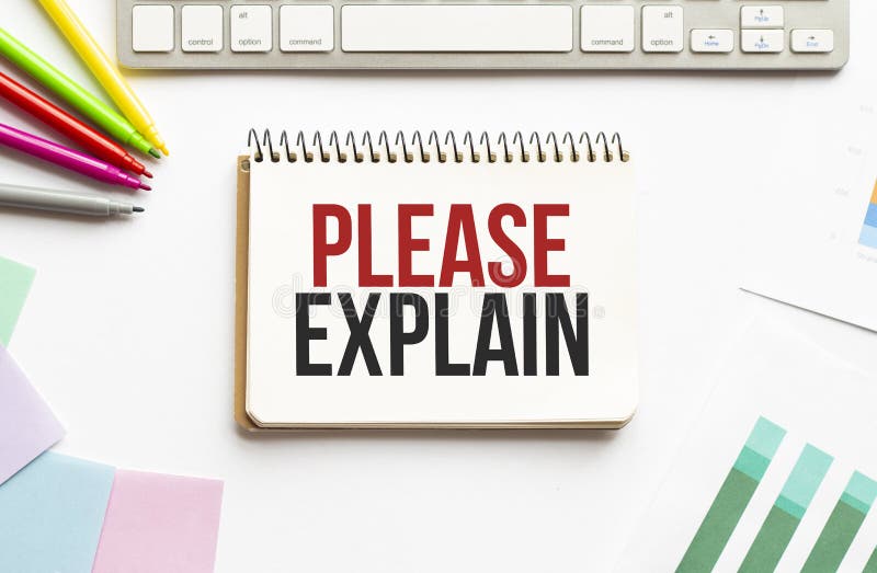 PLEASE EXPLAIN. Blank Sheet of Paper, Red Paper Clip, Word Ideas and ...