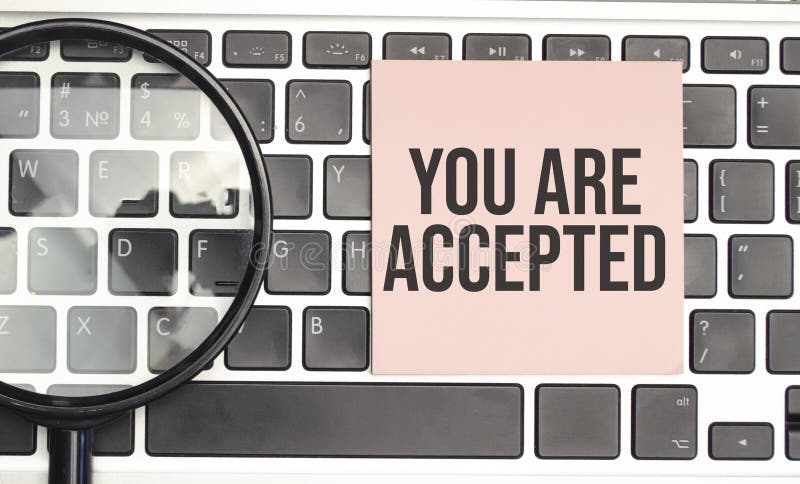 Notepad with the Text Word You are Accepted on Laptop Stock Image ...