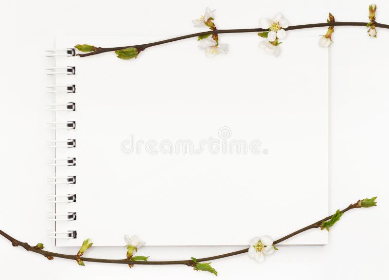Notepad with White Empty Page and Spring Frame with Twigs of Small ...
