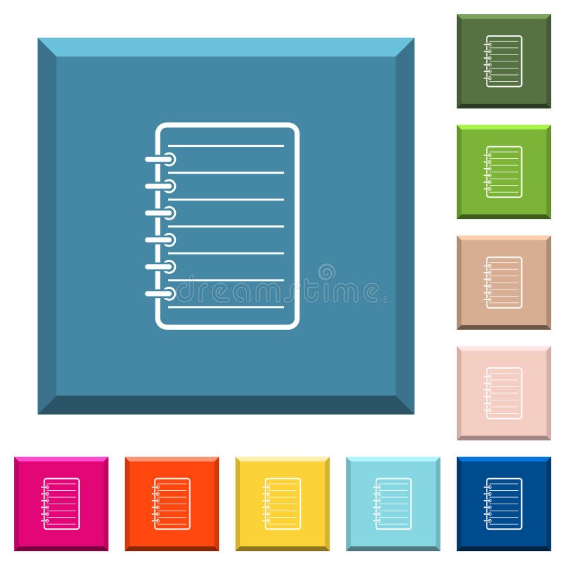 Notepad White Icons on Edged Square Buttons Stock Vector - Illustration ...