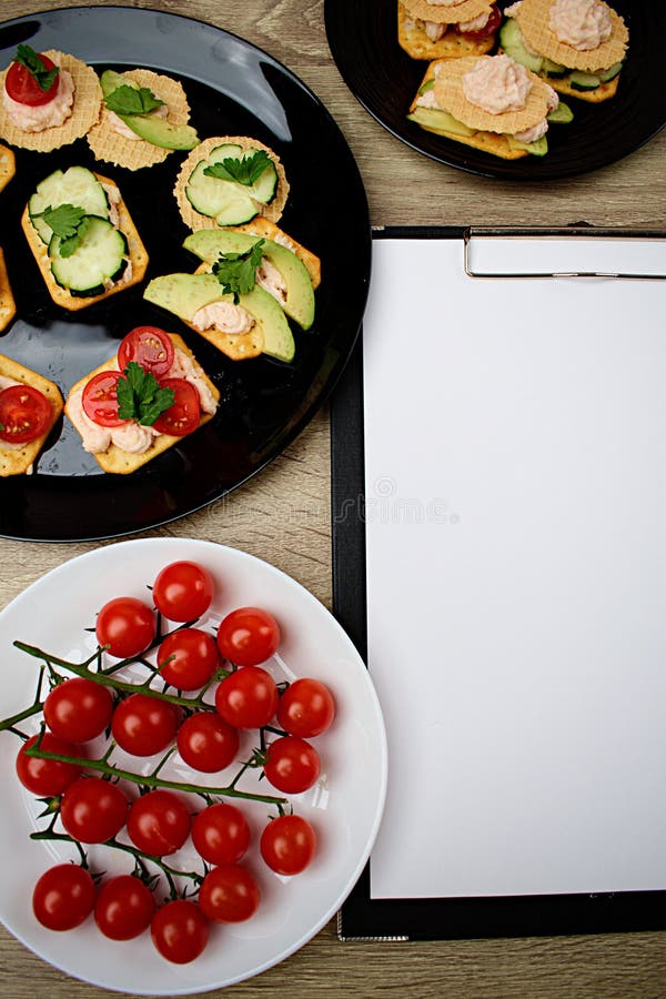 Notepad with a White Sheet of Paper for Notes. Around a Snack of ...