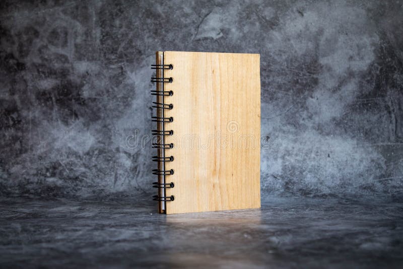 Notepad with Wooden Cover on a Gray Background. Side View, Isolate ...