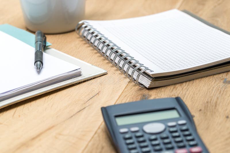 Notepad on wooden desk stock photo. Image of desktop - 71671924