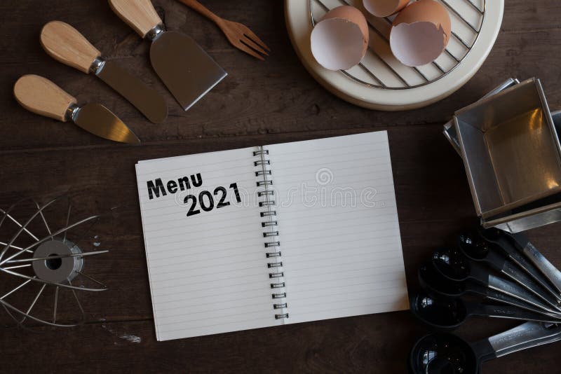 Notepad Write 2021 Menu with Bakery Tools Stock Photo - Image of ...