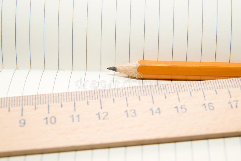 Notepads, Pencil and Wooden Ruler on the Old Tissue Stock Photo - Image ...