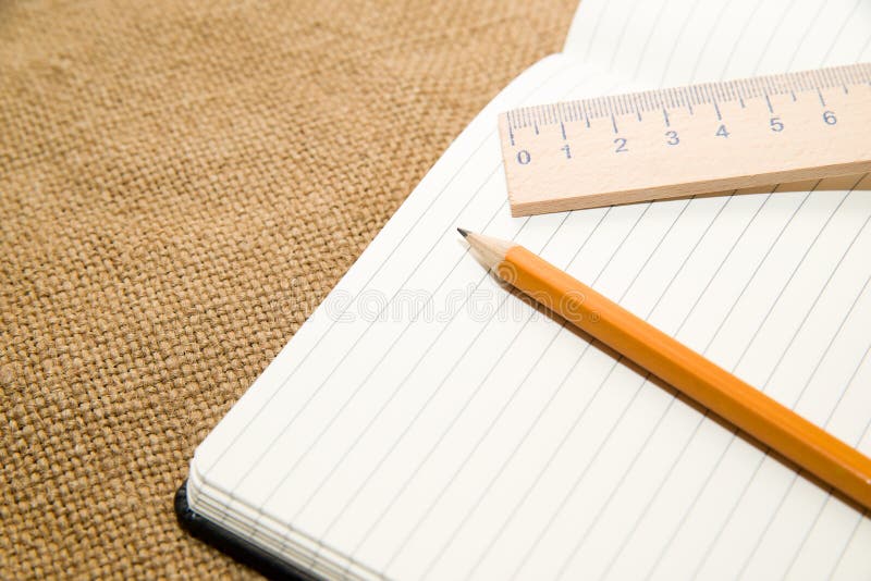 Notepads, Pencil and Wooden Ruler on the Old Tissue Stock Image - Image ...