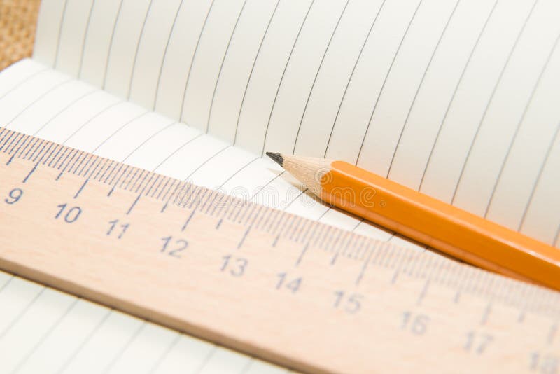 Notepads, Pencil and Wooden Ruler on the Old Tissue Stock Image - Image ...
